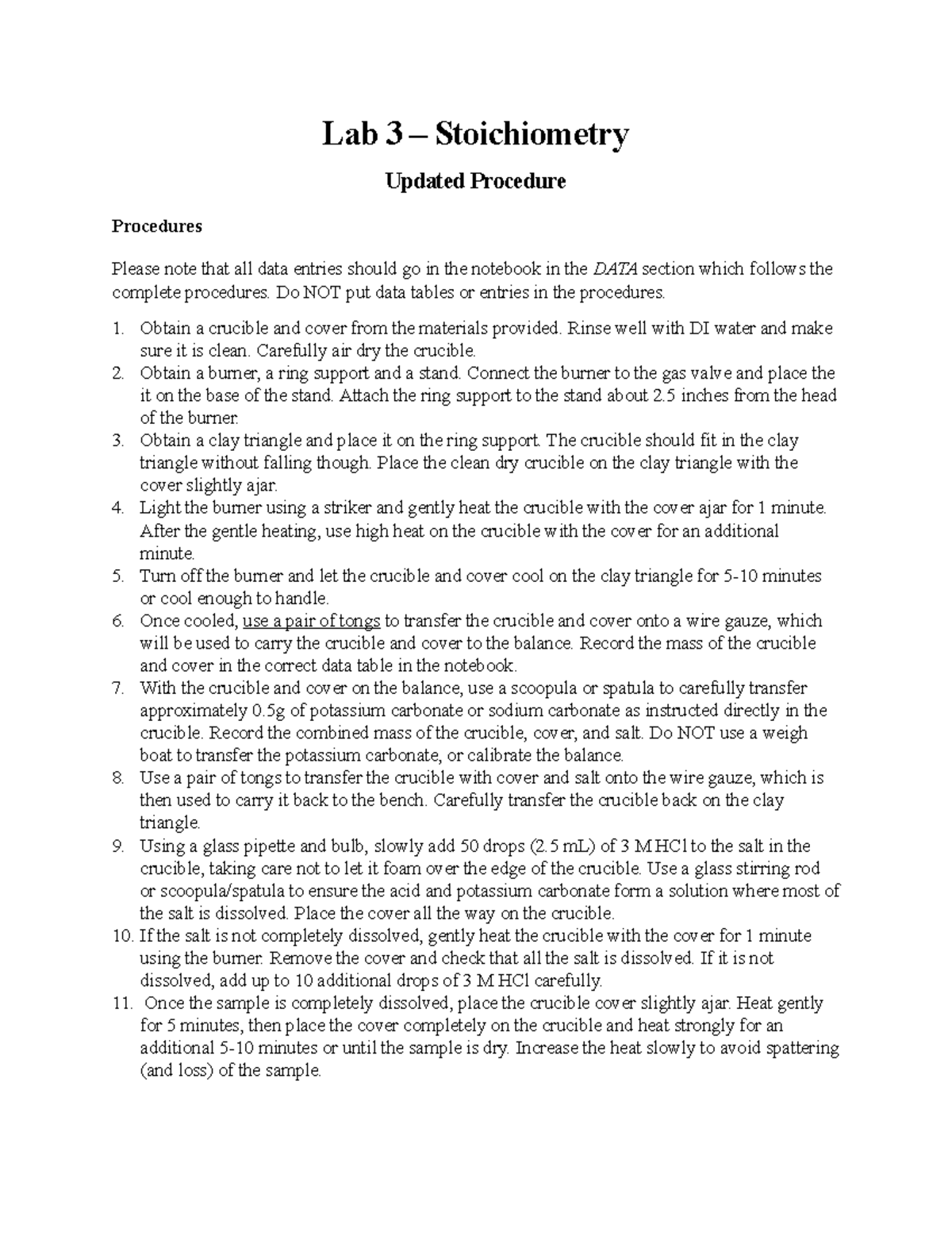CHM-113L-Stoichiometry-Updated Procedure-Fa19 - Lab 3 – Stoichiometry ...
