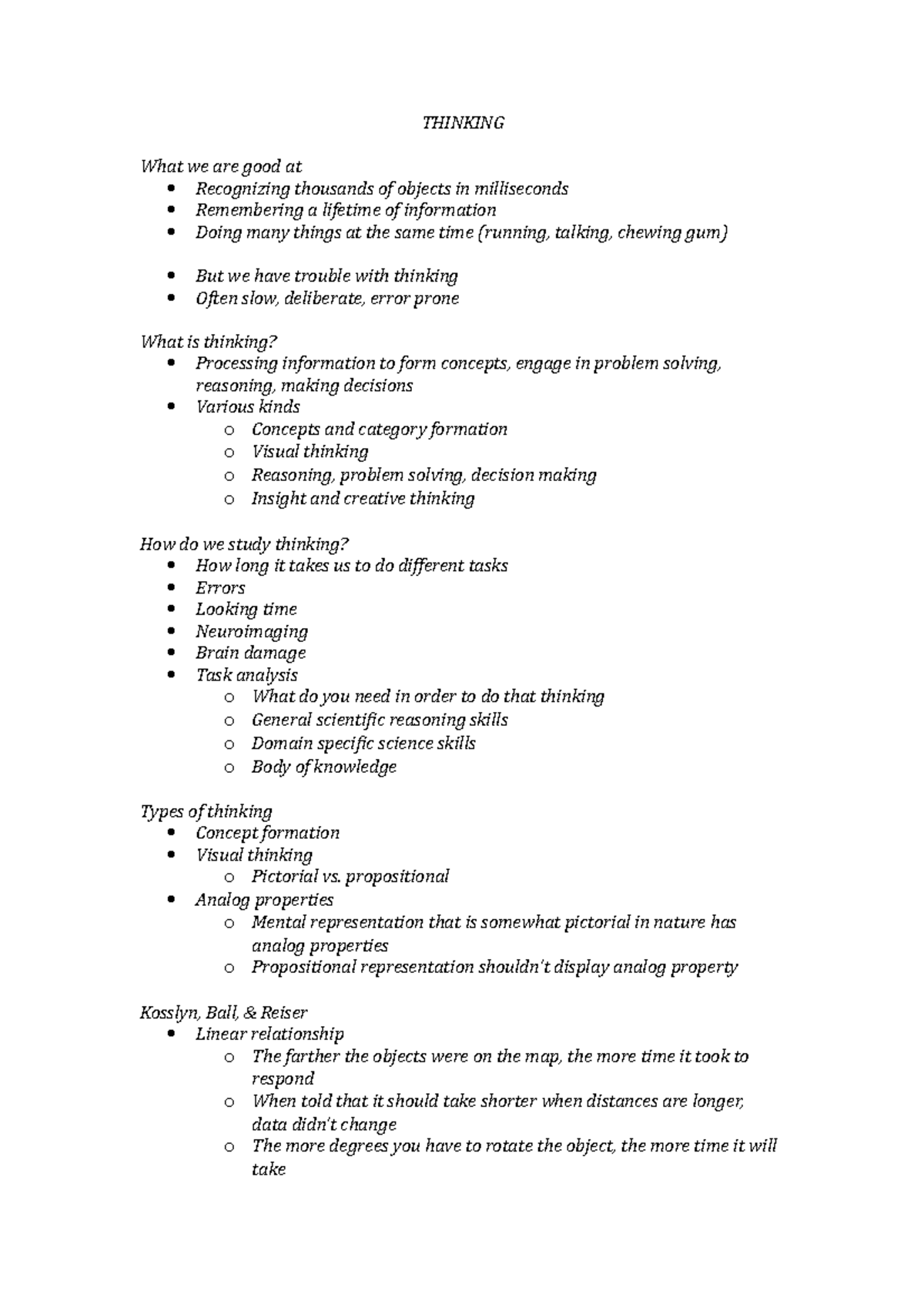 thinking notes lecture - THINKING What we are good at Recognizing ...