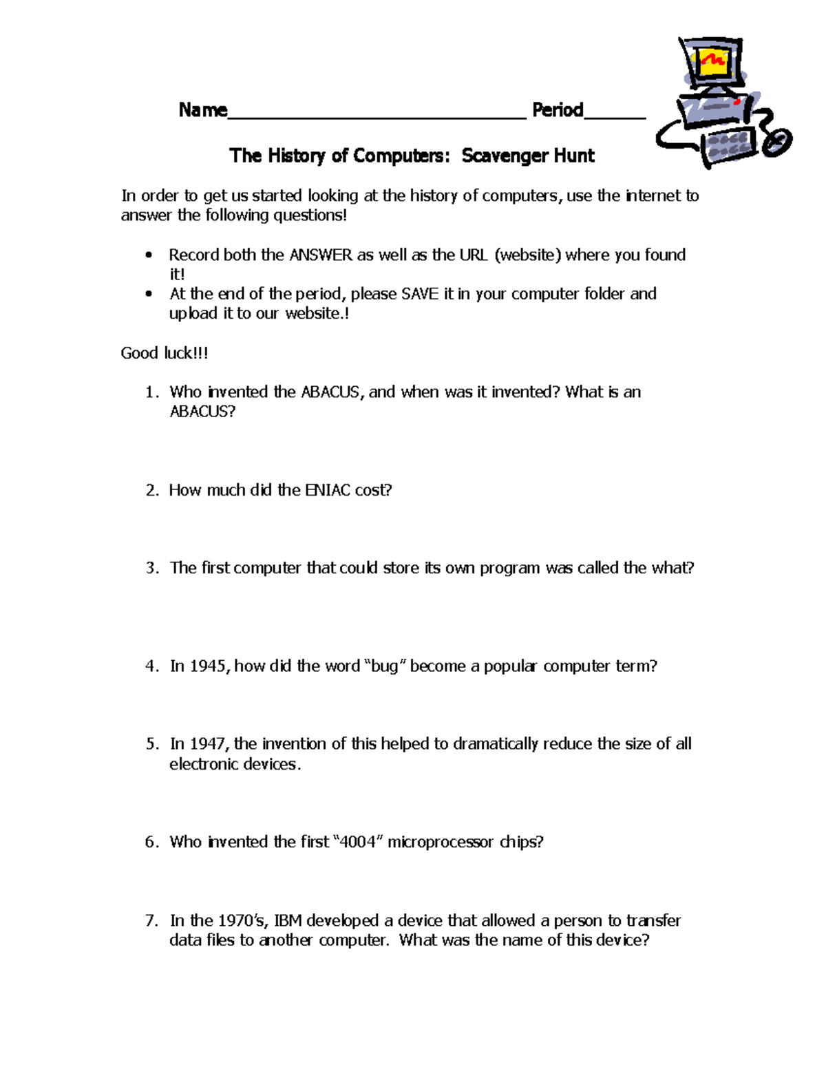 Computer science history 1 scavenger hunt - Name ...
