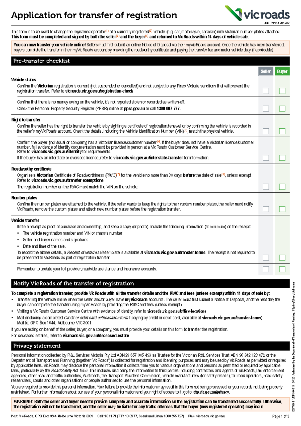 Application for transfer of registration - Page 1 of 3 This form is to ...