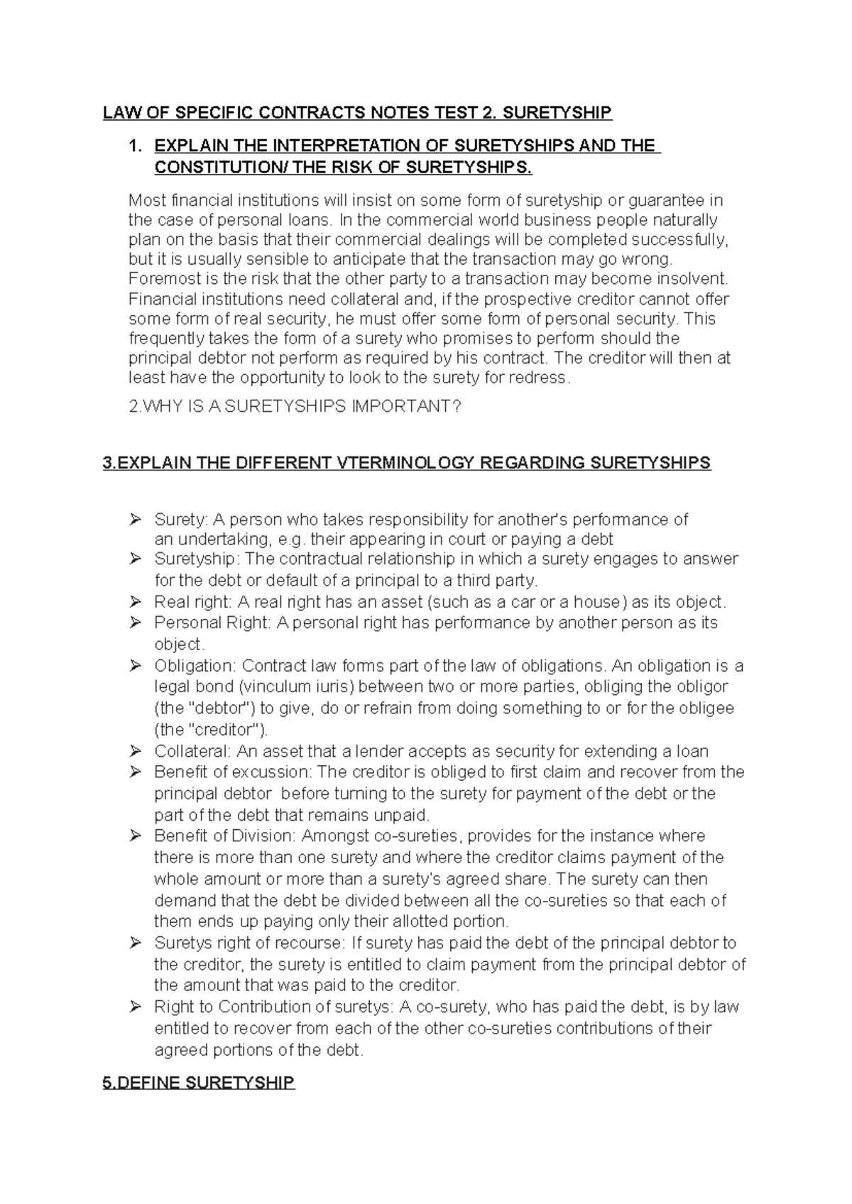 LAW OF Specific Contracts Notes TEST 2 - LAW OF SPECIFIC CONTRACTS ...