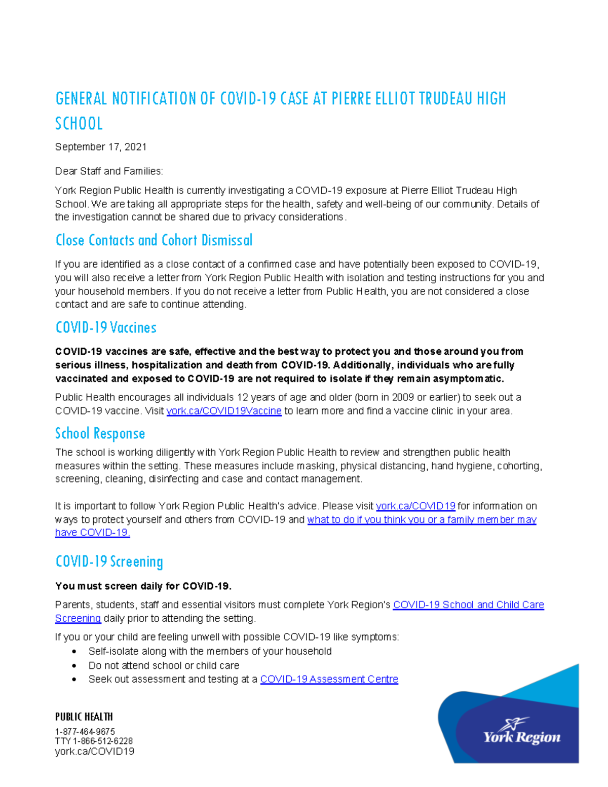 York Region Public Health Notice - PUBLIC HEALTH 1-877-464- TTY 1-866 ...