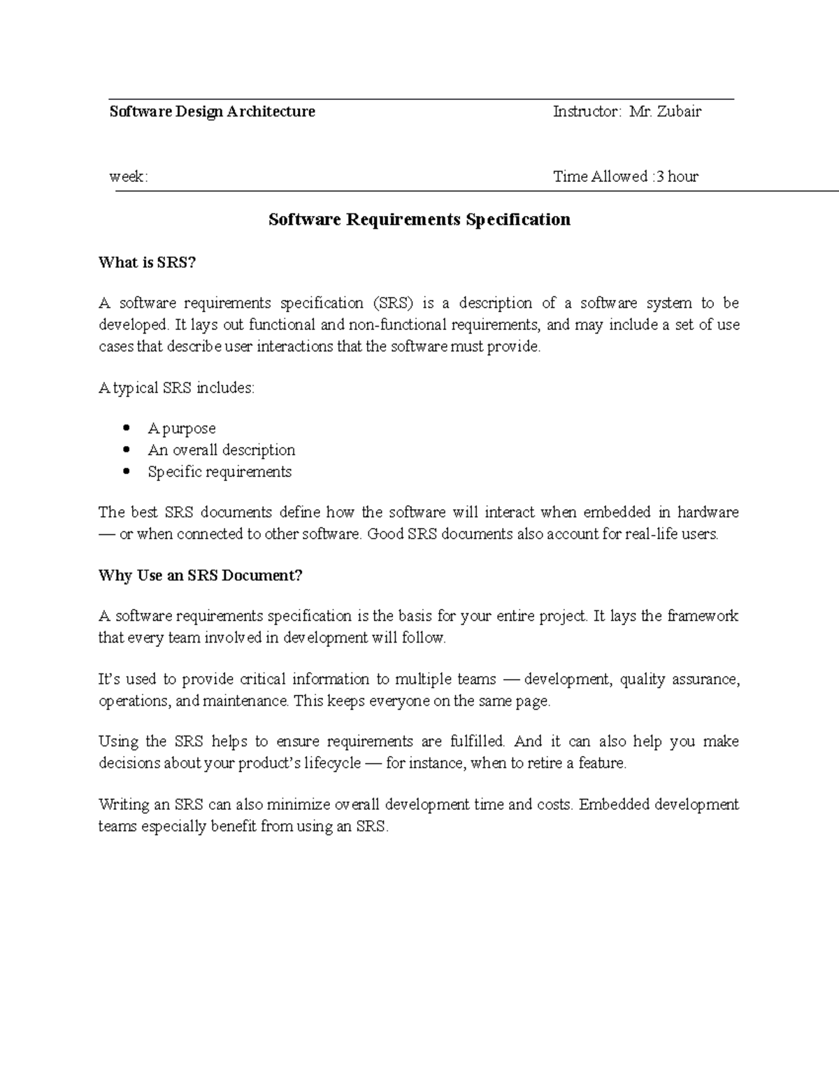 SDA Lab - sda lab - Software Design Architecture Instructor: Mr. Zubair ...