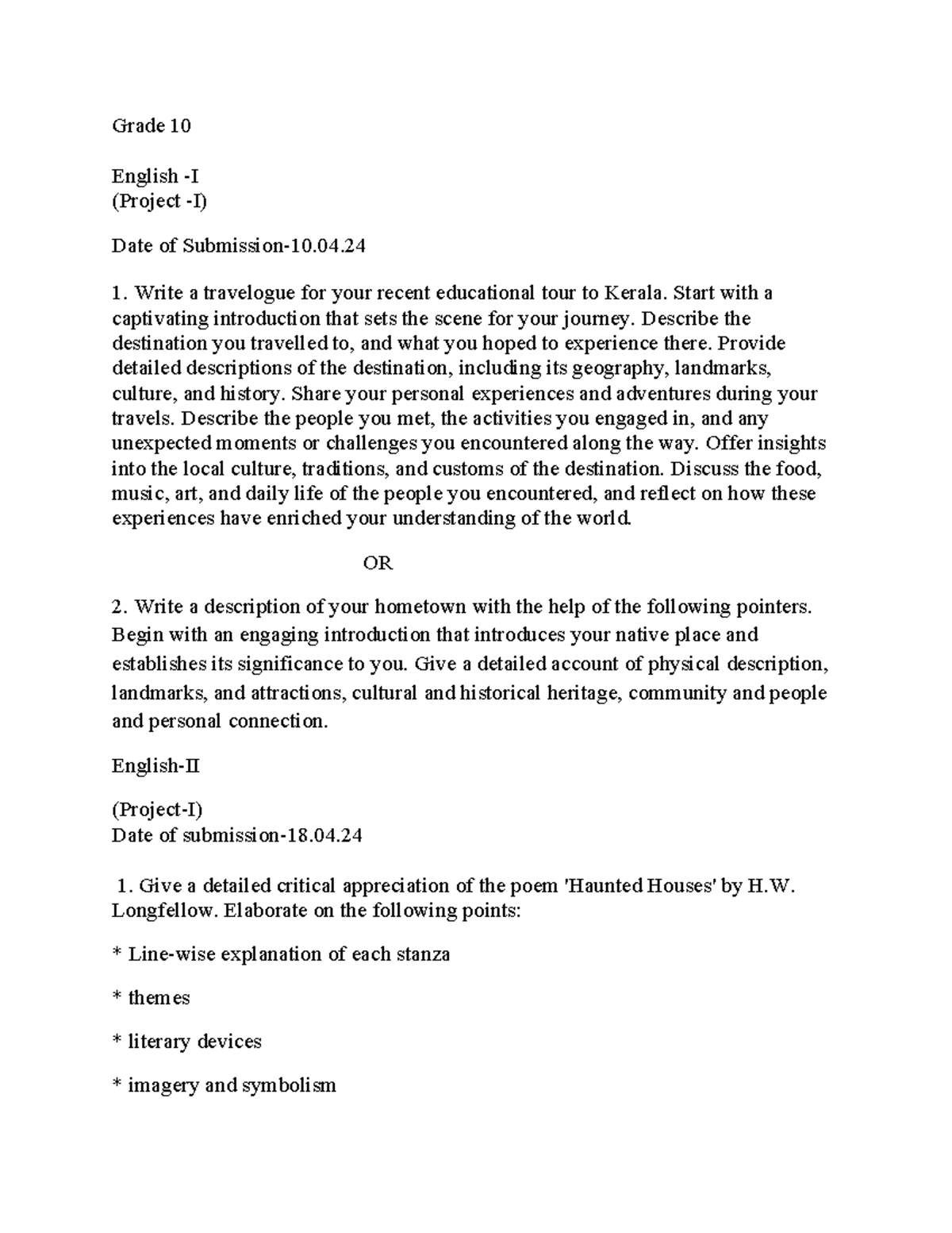 Grade 10 English Project topics 24-25 - Grade 10 English -I (Project -I ...