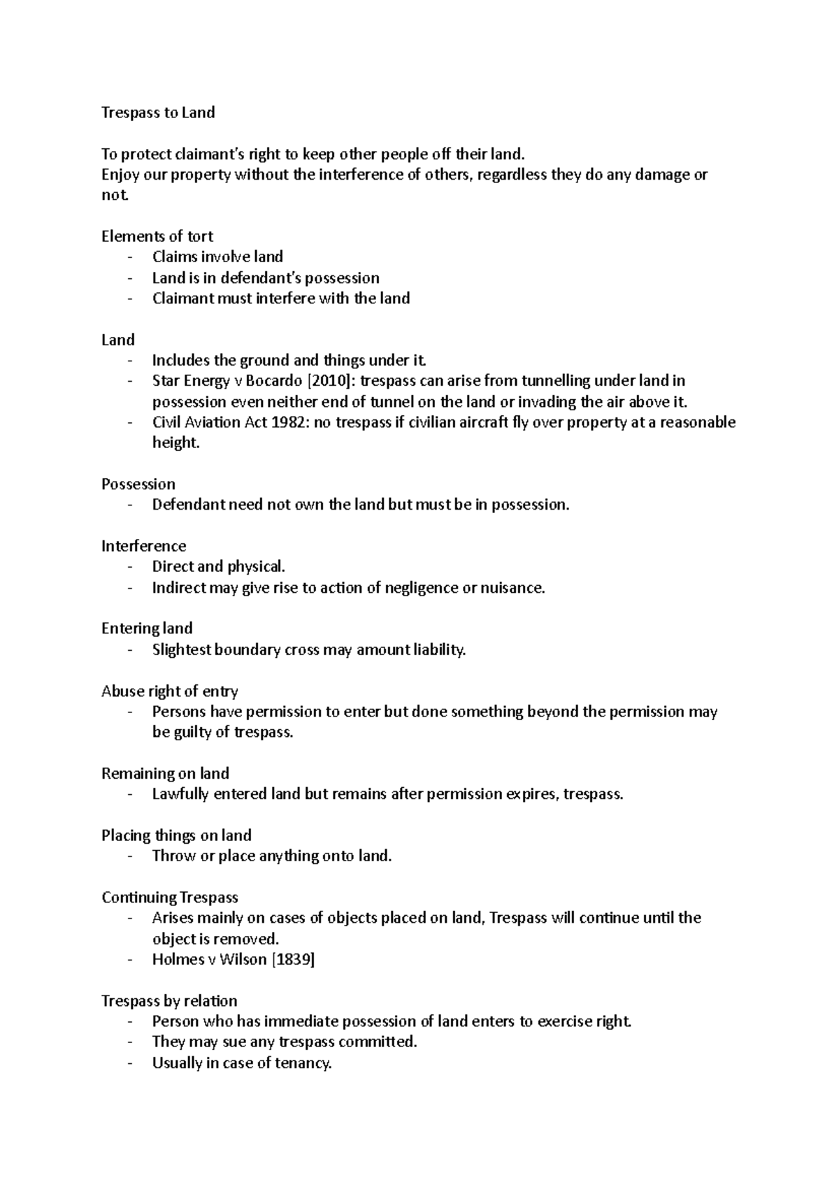 Trespass To Land Summary Tort Law Trespass To Land To Protect