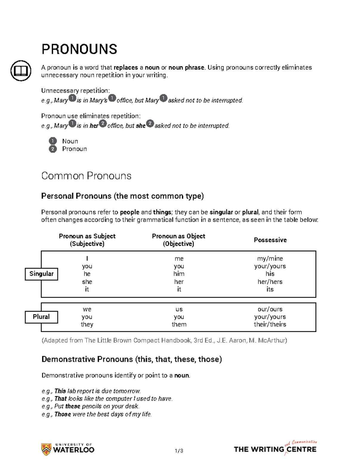 Detailed note on the topic Pronouns - PRONOUNS A pronoun is a word that ...