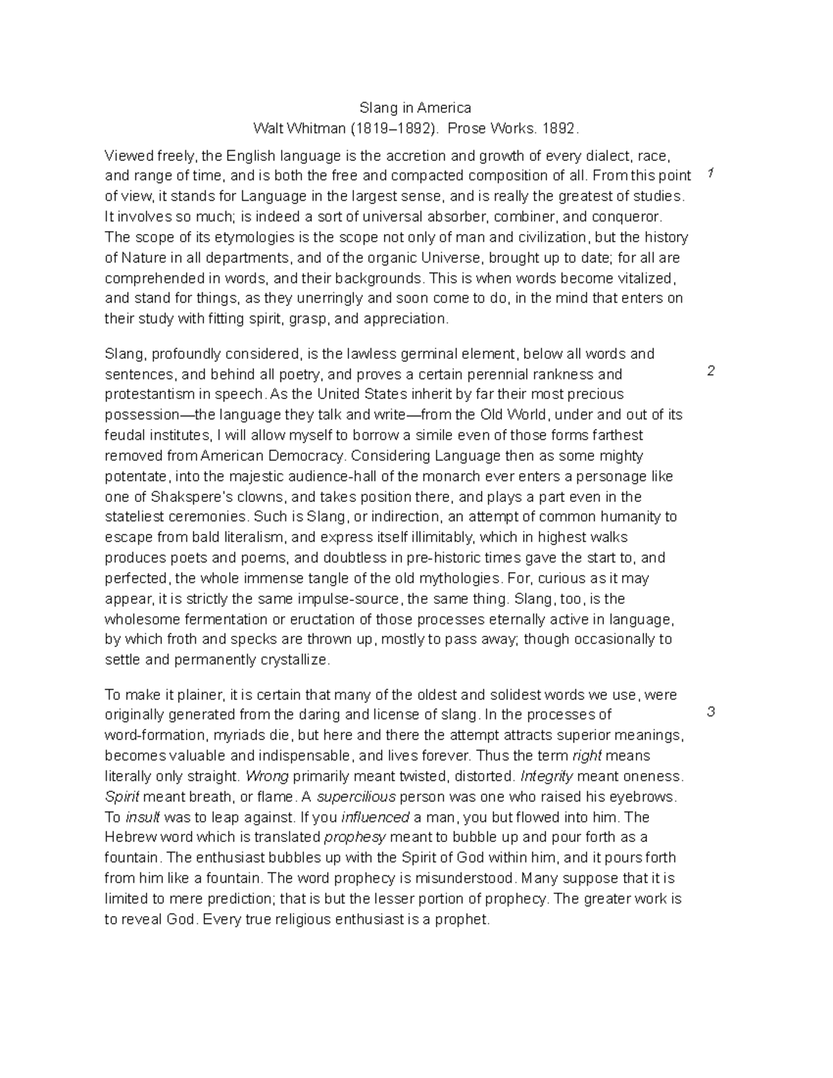 "Slang in America" - Slang in America Walt Whitman (1819–1892). Prose ...