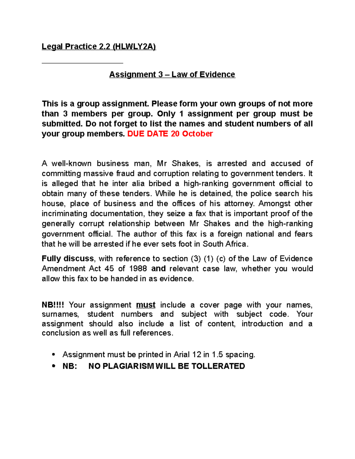Assignment 3 - Law of Evidence 2021 - Legal Practice 2 (HLWLY2A ...
