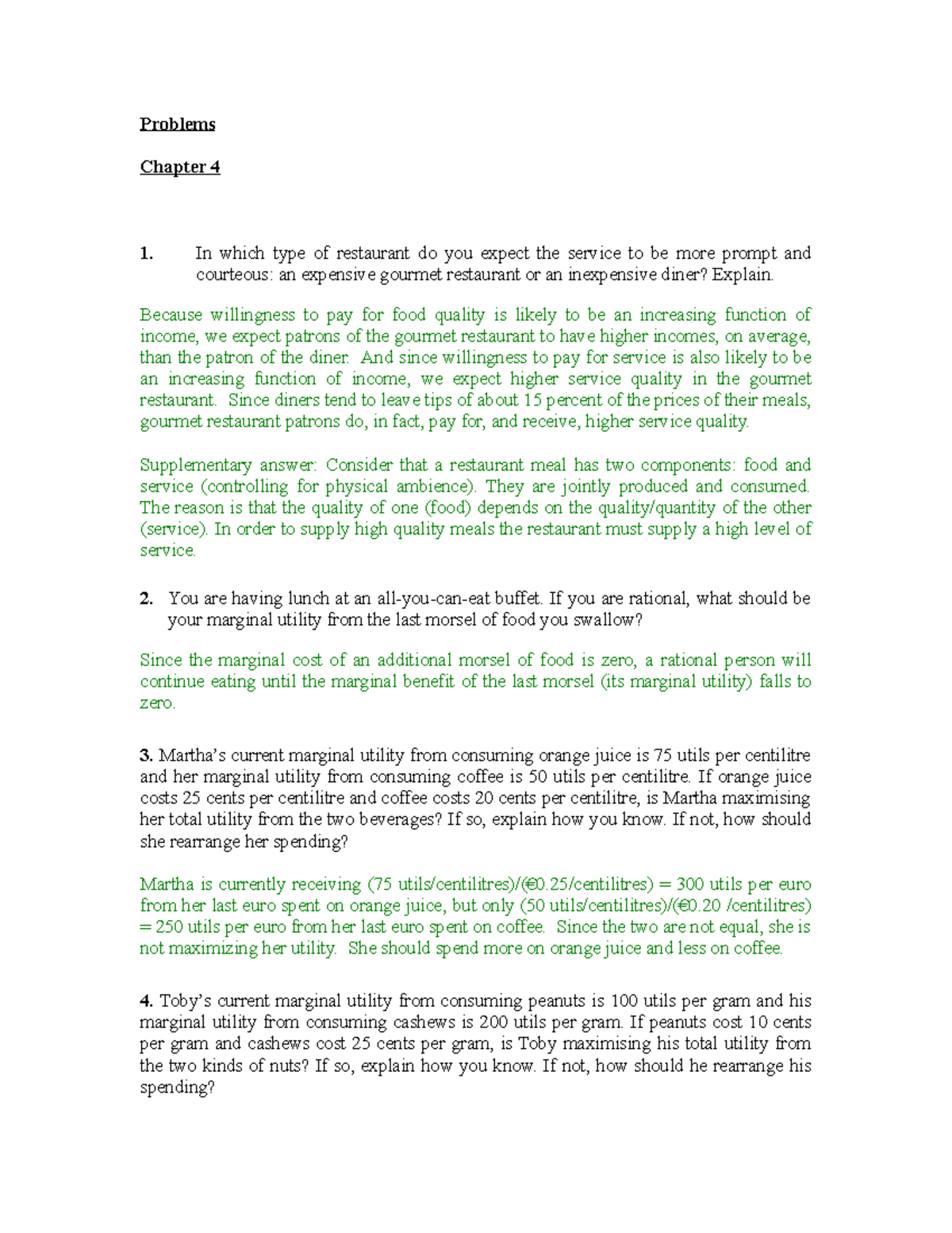 Chapter 4 Solutions - Problems Chapter 4 1. In which type of restaurant ...