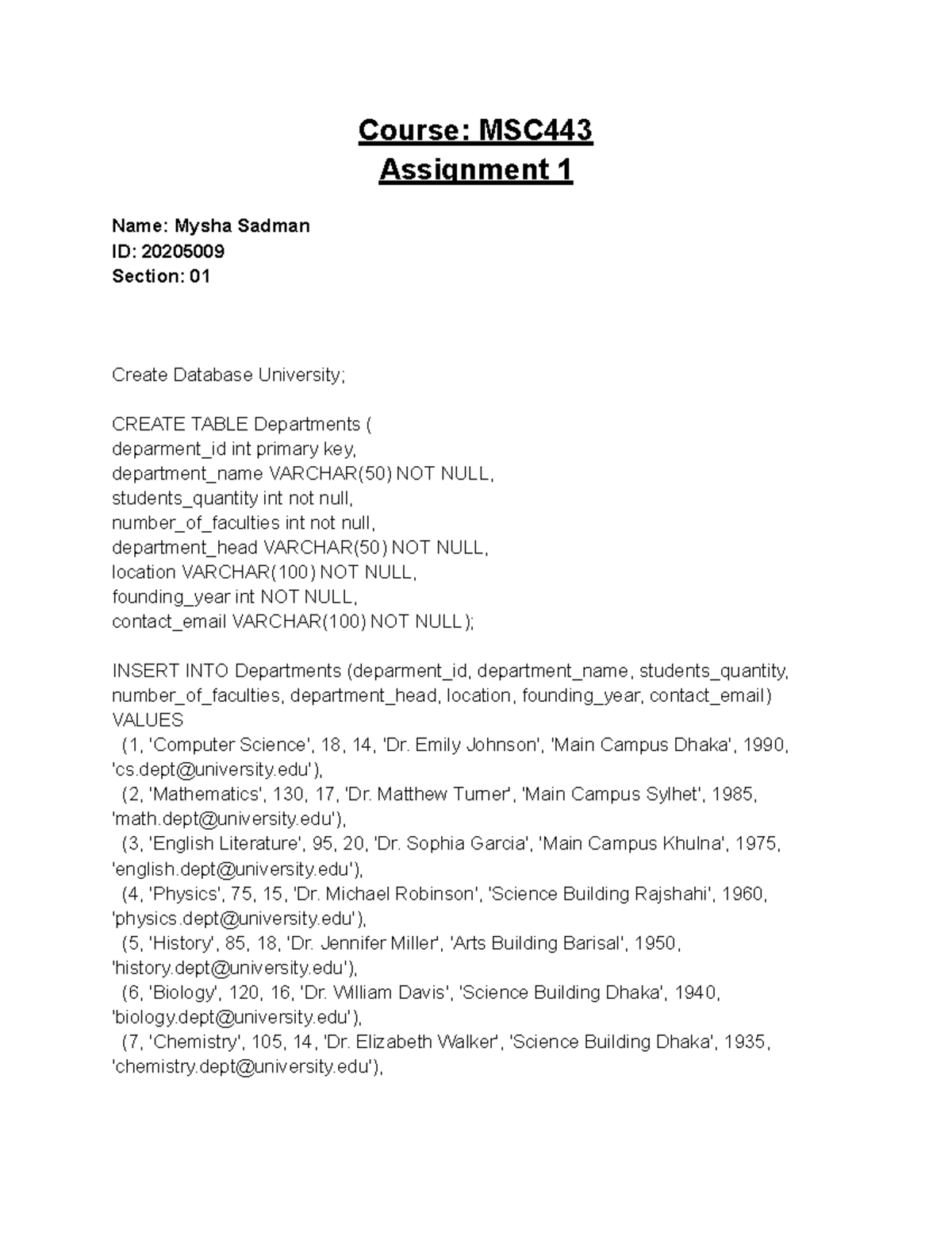 MSC443 Mysha Sadman 20205009 Assignment 1 - Course: MSC Assignment 1 ...