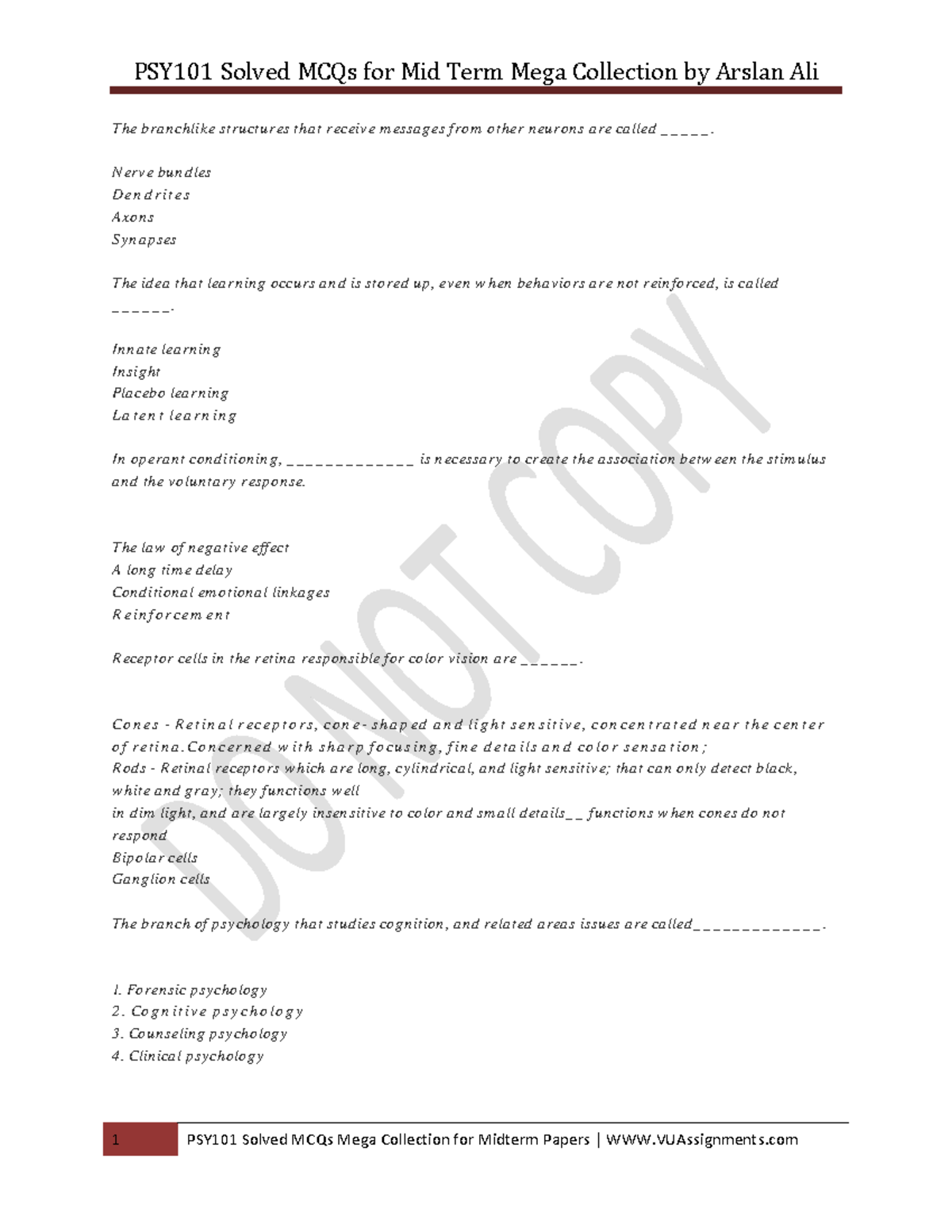 PSY101-Solved-MCQs Collection-for-Mid-Term-Papers - The bra n chlik e ...