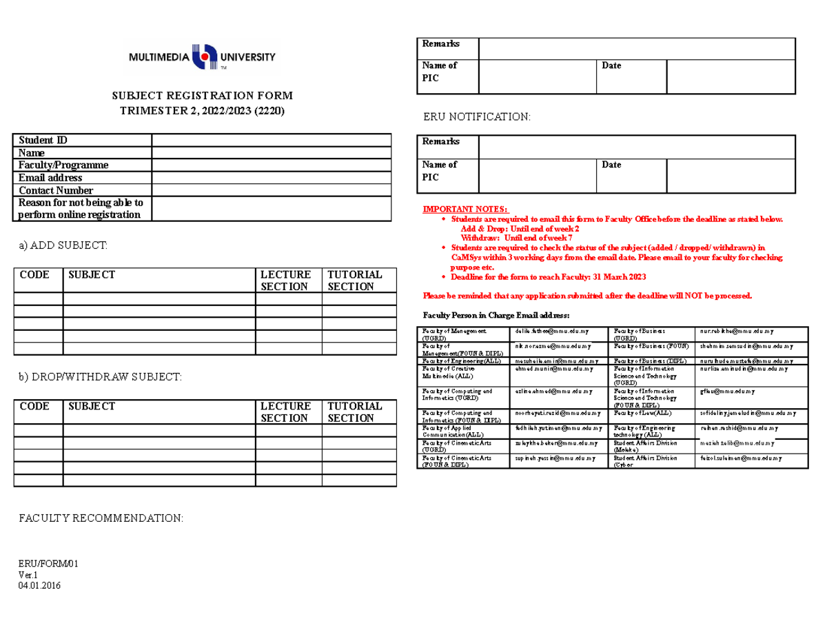 B18216 Subject Registration Manual Form 2220 - SUBJECT REGISTRATION ...