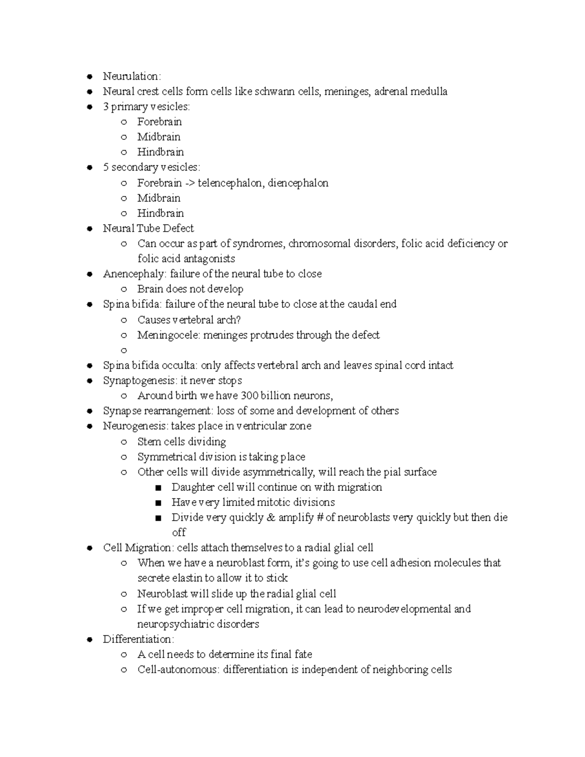 Neuroscience Notes for Exam 2 - Neurulation: Neural crest cells form ...