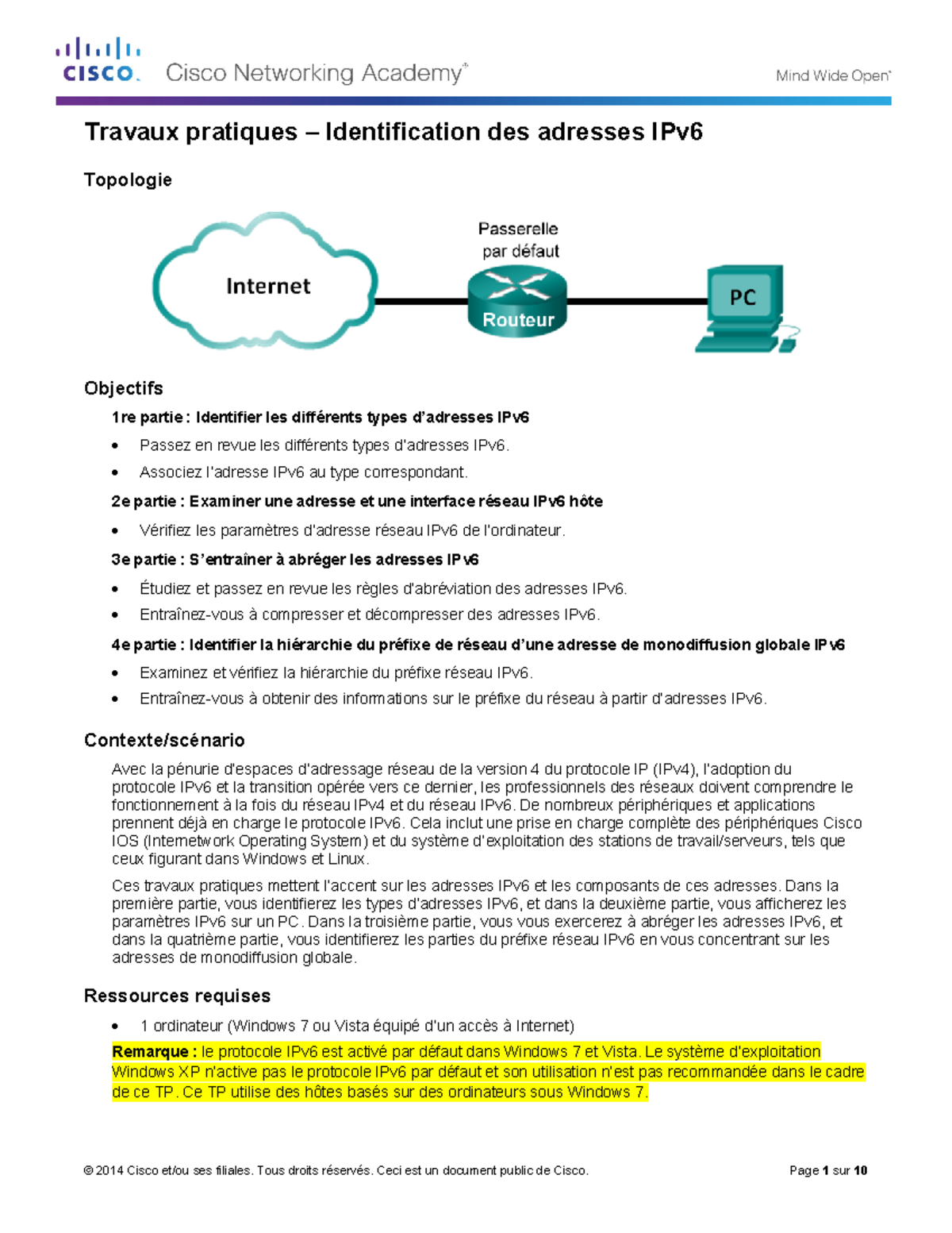 TP Home Work 1 - 8.2.5.4 Lab - Identifying IPv6 Addresses - Travaux pratiques – Identification ...