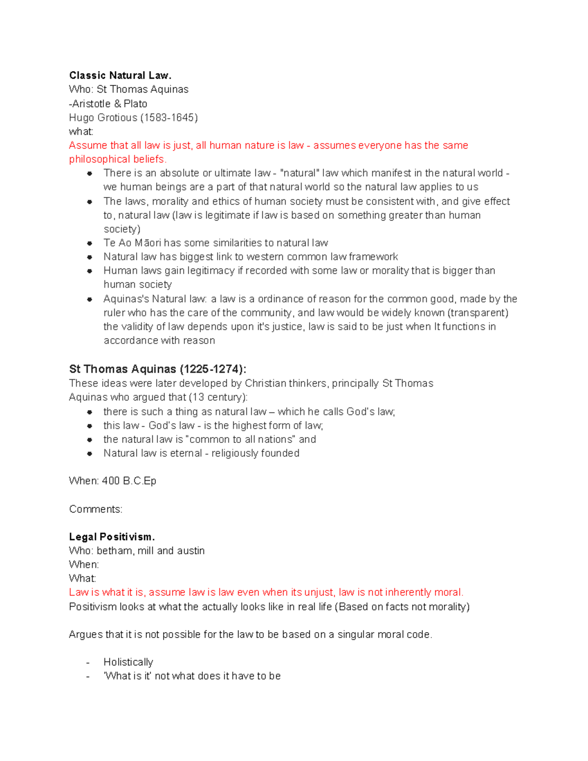 Jurisprudence - PASS - PASS doc outlining theories - Classic Natural ...