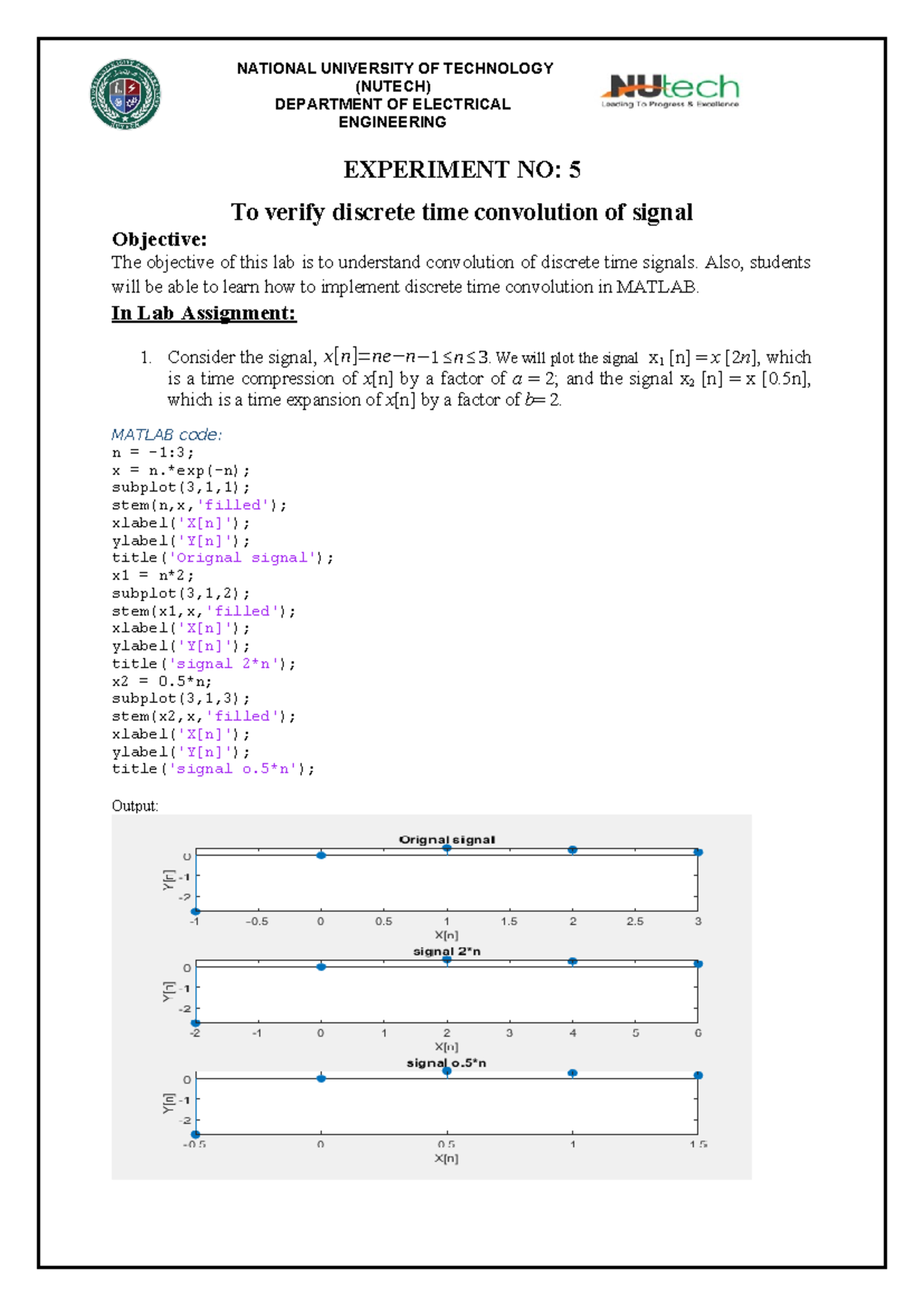 DSP Lab 5 49 - To verify discrete time convolution of signal - (NUTECH ...
