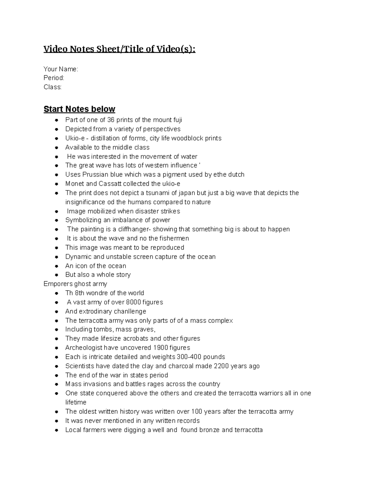 Copy of Blank Video Notes Sheet - Video Notes Sheet/Title of Video(s ...