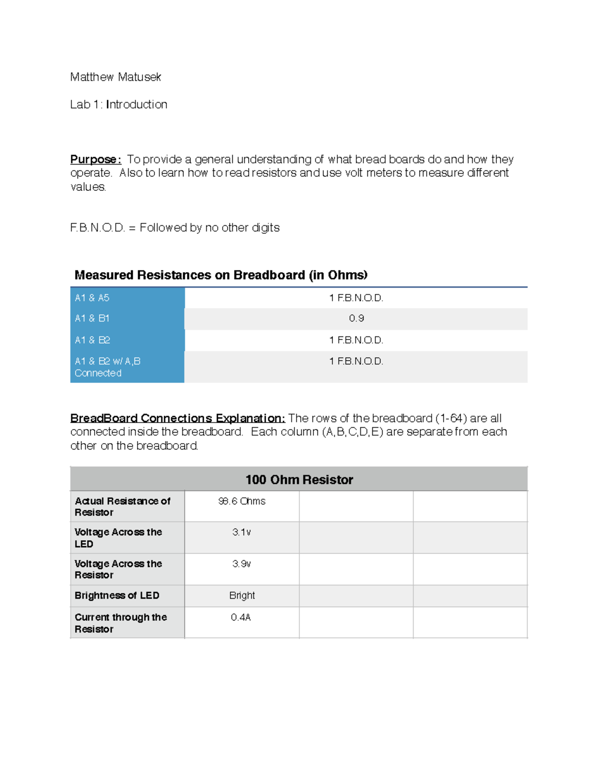 Eleg Lab 1 - Circuits Lab - Matthew Matusek Lab 1: Introduction Purpose ...