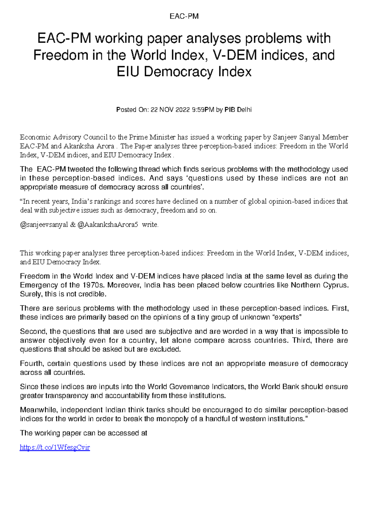 EAC Working Paper on perception based Indices - EAC-PM EAC-PM working ...