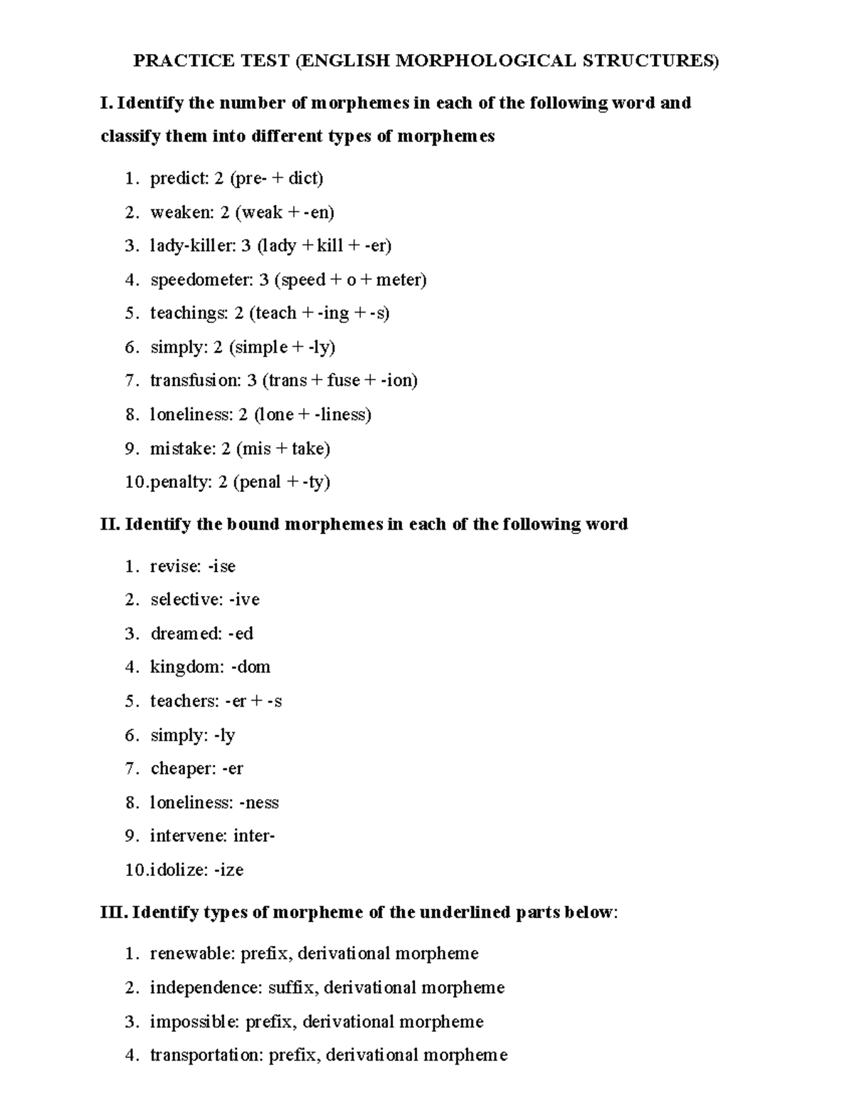 Discussion 1 - PRACTICE TEST (ENGLISH MORPHOLOGICAL STRUCTURES) I ...