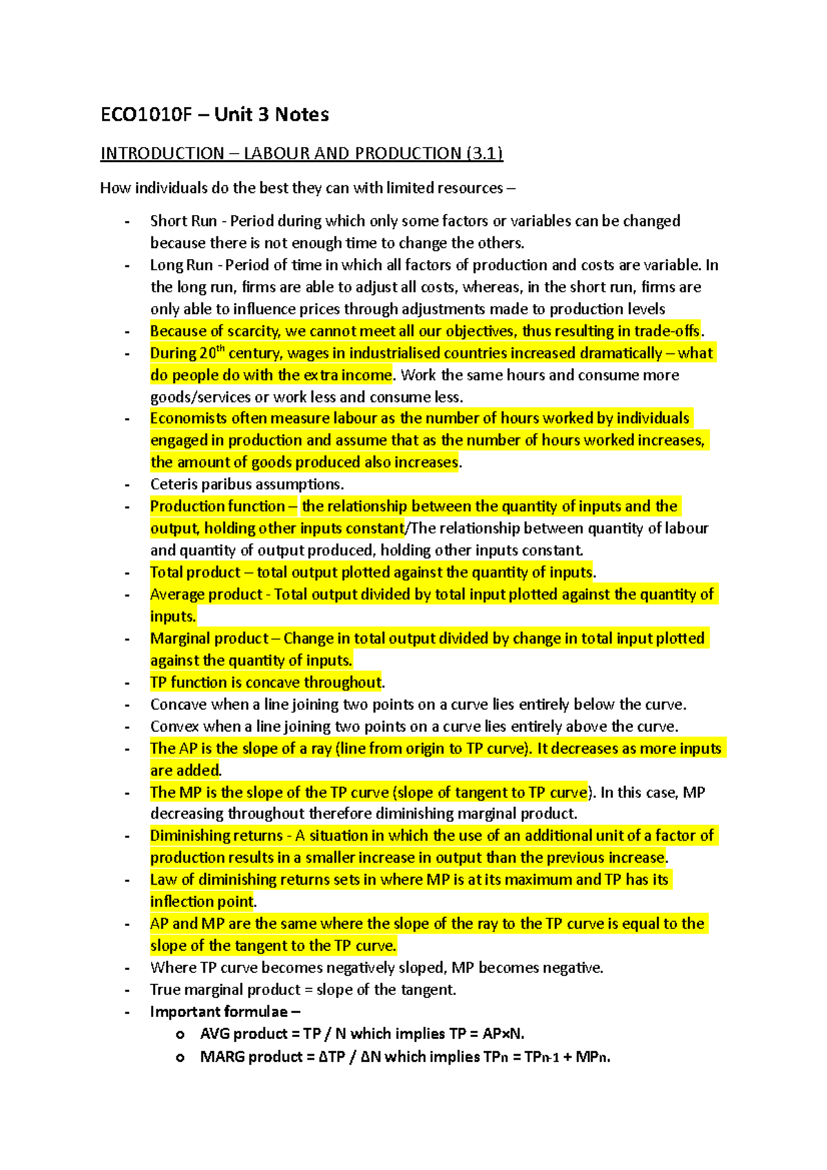 ECO1010F lecture notes for CORE Unit 3 - ECO1010F – Unit 3 Notes ...