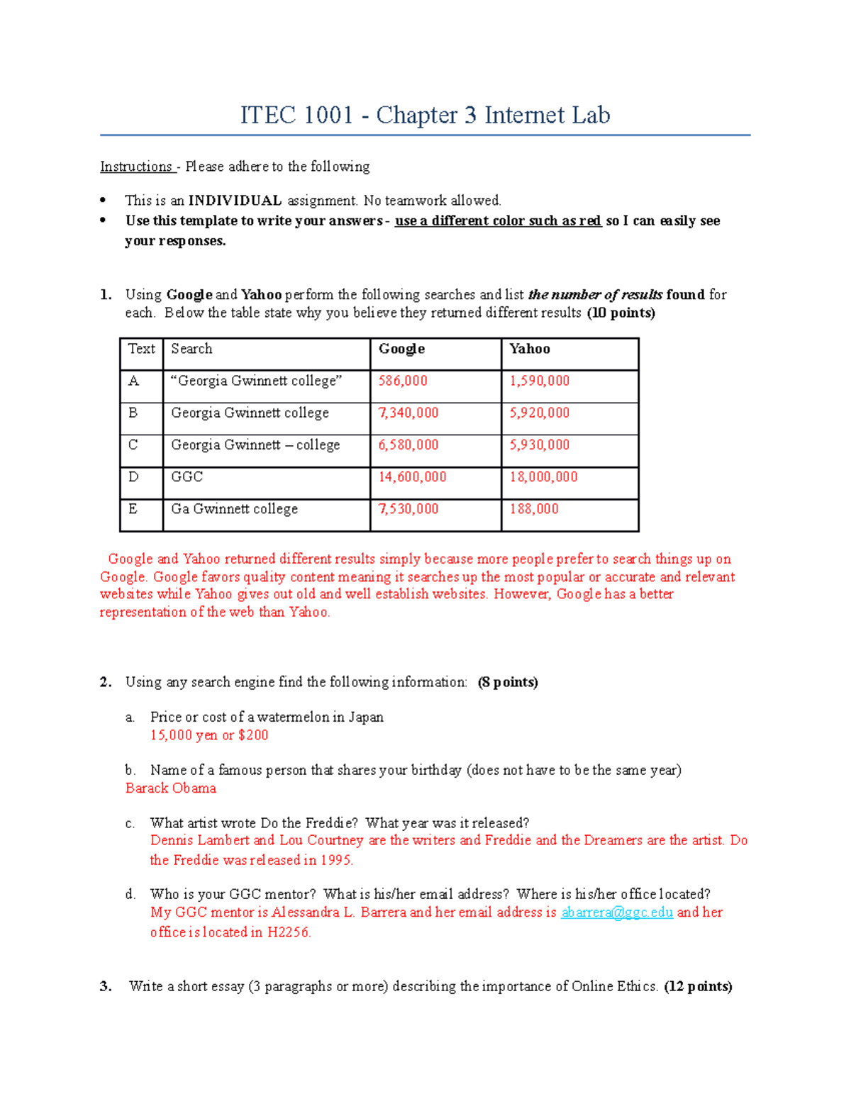 Internet Lab - 2020 - class work - ITEC 1001 - Chapter 3 Internet Lab ...