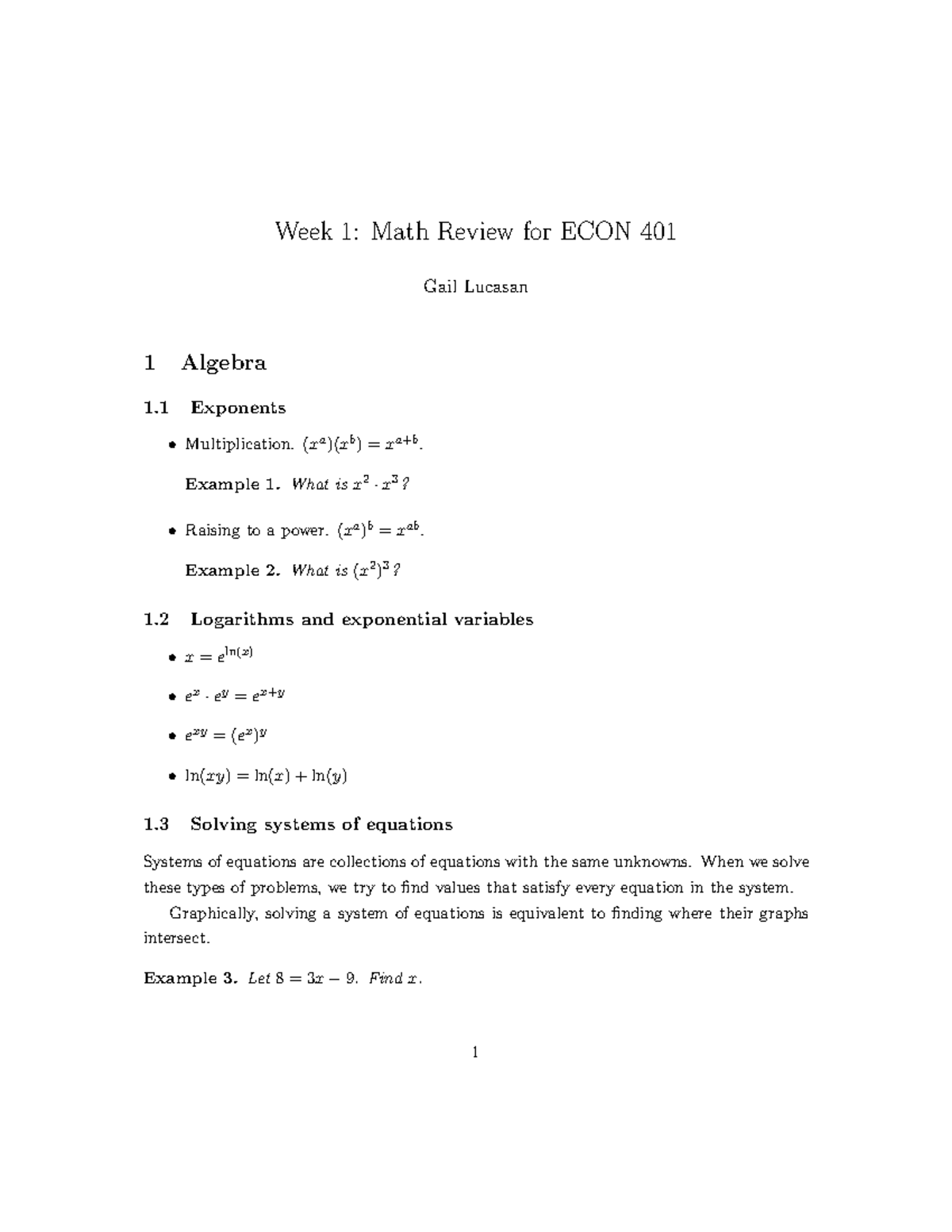 Math Review 1 - stuff - ECON 401 - U-M - Studocu