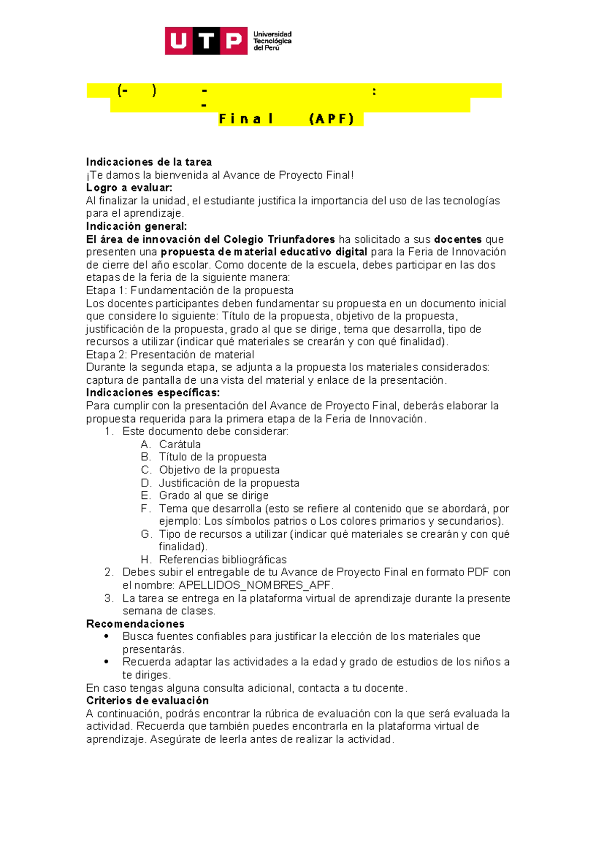 🔴 (AC-S16) Semana 16 - Tema 01 Tarea - Avance de Proyecto Final (APF) - Tecnologias PARA EL ...