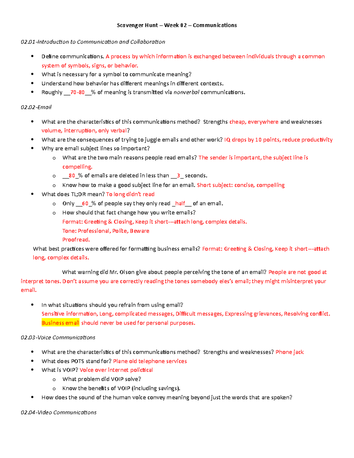 Scavenger Hunt 02-Communications Fall 2020 - Scavenger Hunt – Week 02 ...