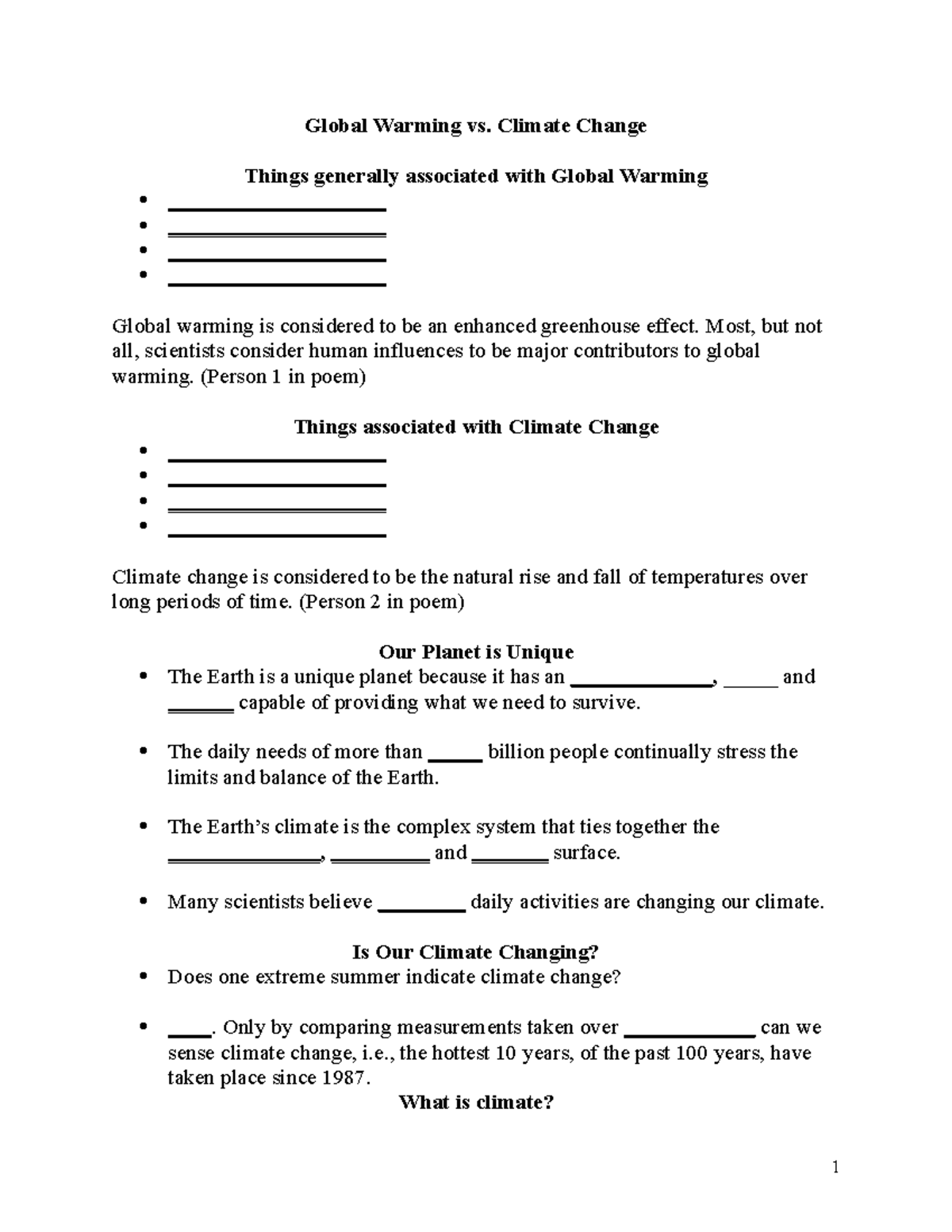 Global Warming notes 06 student good - Global Warming vs. Climate ...