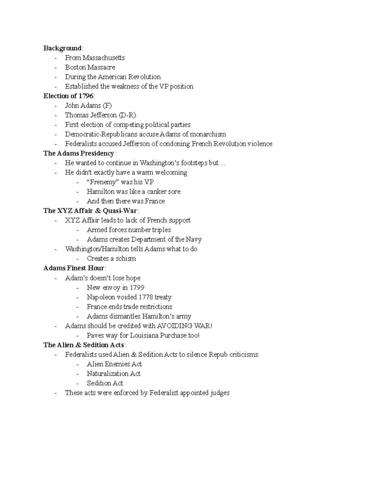 The Presidency of John Adams - Background: - From Massachusetts ...