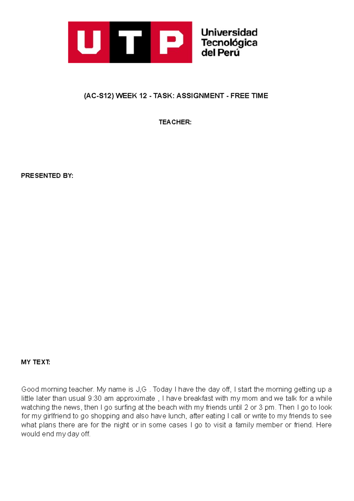 Week 12 Task Free time STU - (AC-S12) WEEK 12 - TASK: ASSIGNMENT - FREE ...