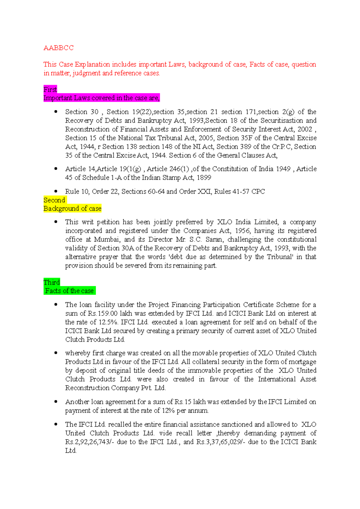 Case explaination - HCRJ 226 - AABBCC This Case Explanation includes ...