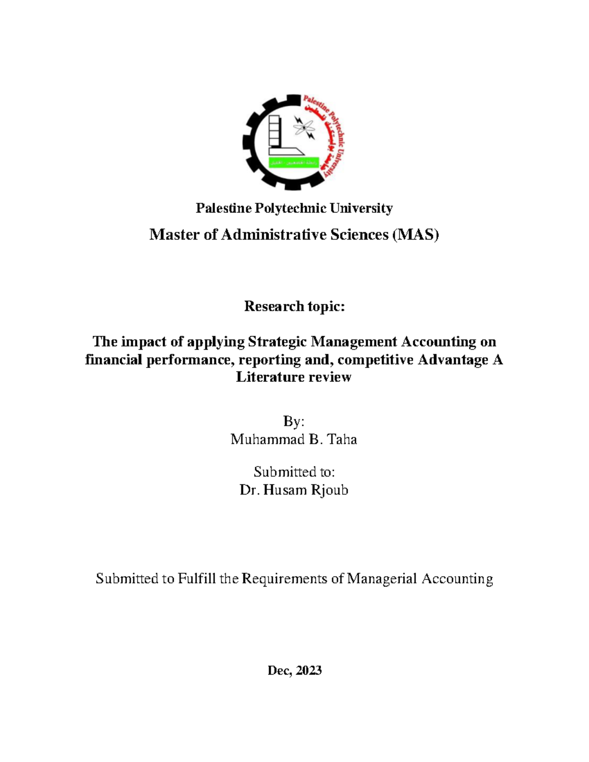 Muhammad Taha SMA Final Project - Palestine Polytechnic University ...