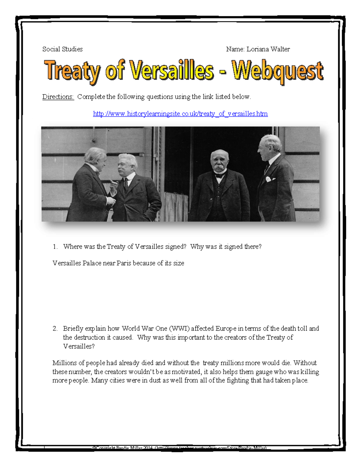 Treaty+of+Versailles+Web+Quest - Social Studies Name: Loriana Walter ...