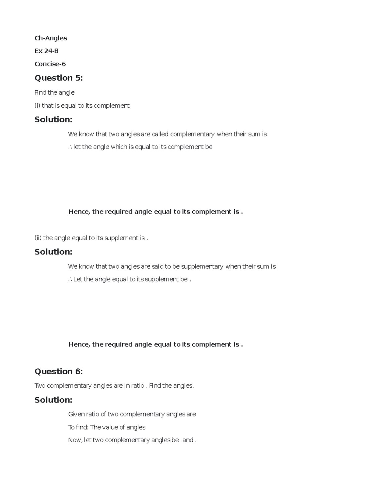 Concise 6 Angles [Part 3] - Ch-Angles Ex 24-B Concise- Question 5: Find ...
