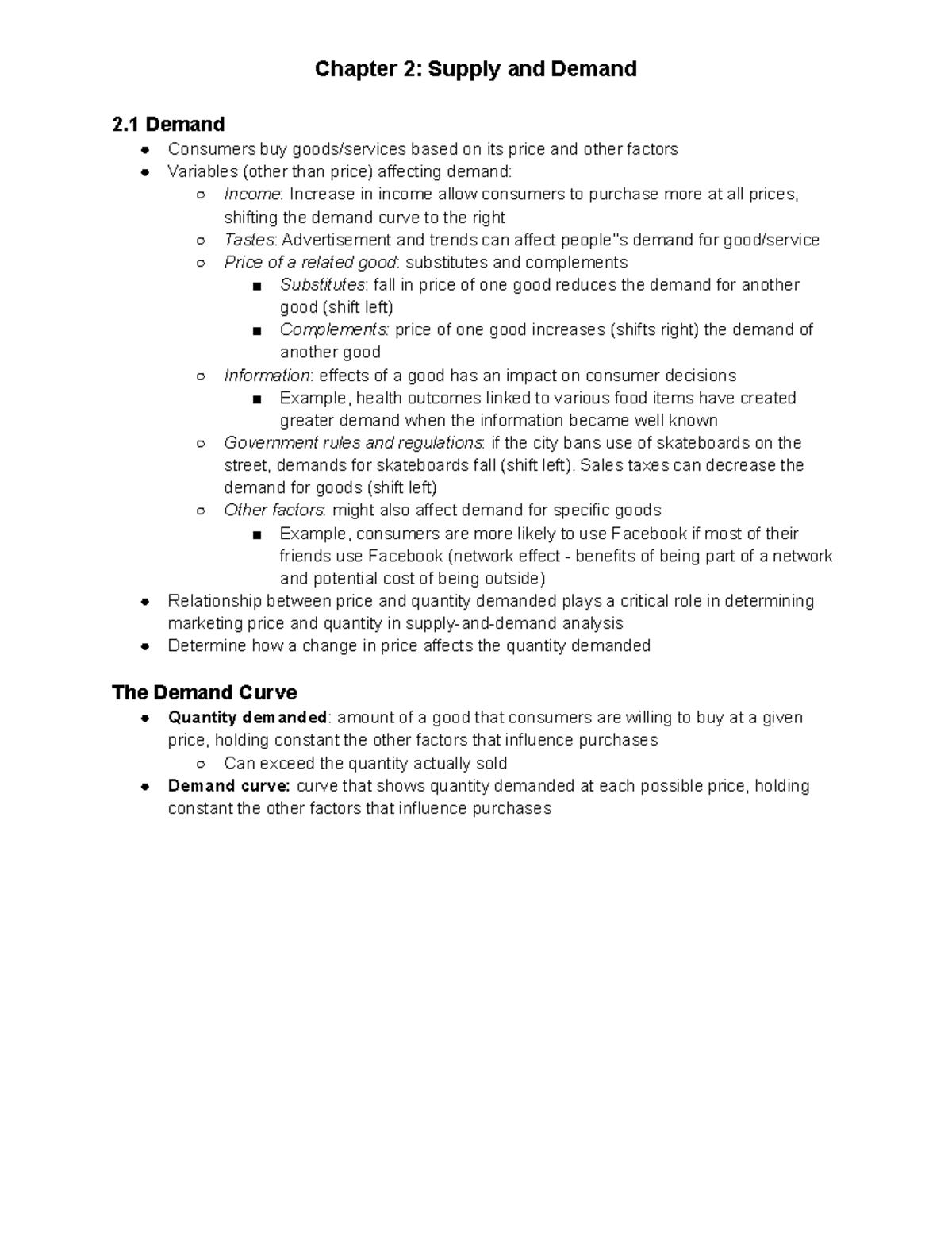 Chapter 2 Supply and Demand - Chapter 2: Supply and Demand 2 Demand ...