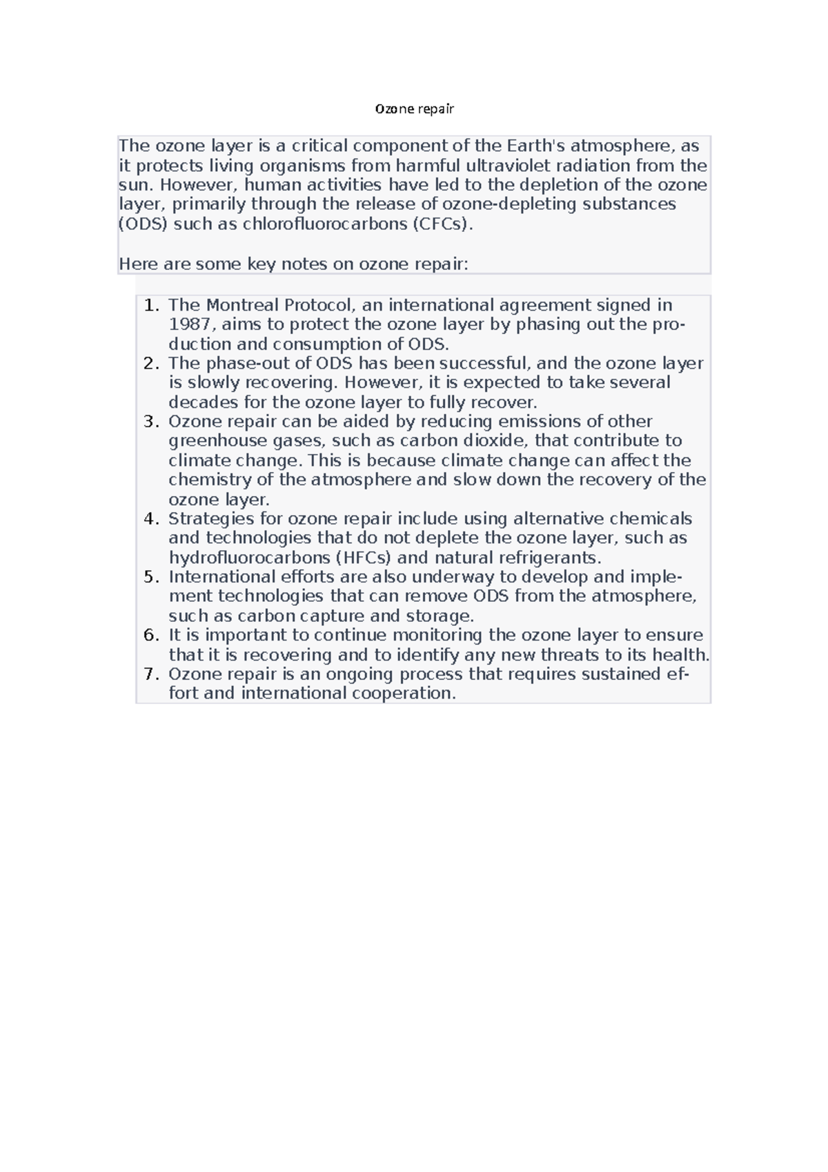 Ozone repair - Ozone repair The ozone layer is a critical component of ...