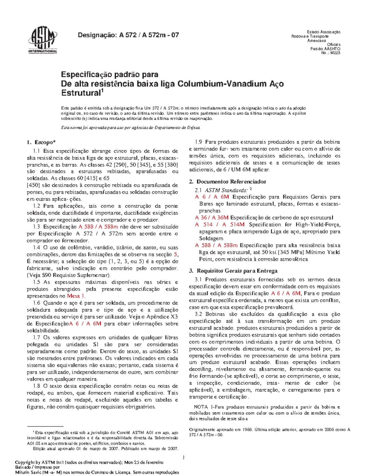Astm-a572 - norma astm a572 - 1 Copyright by ASTM Int'l (todos os ...