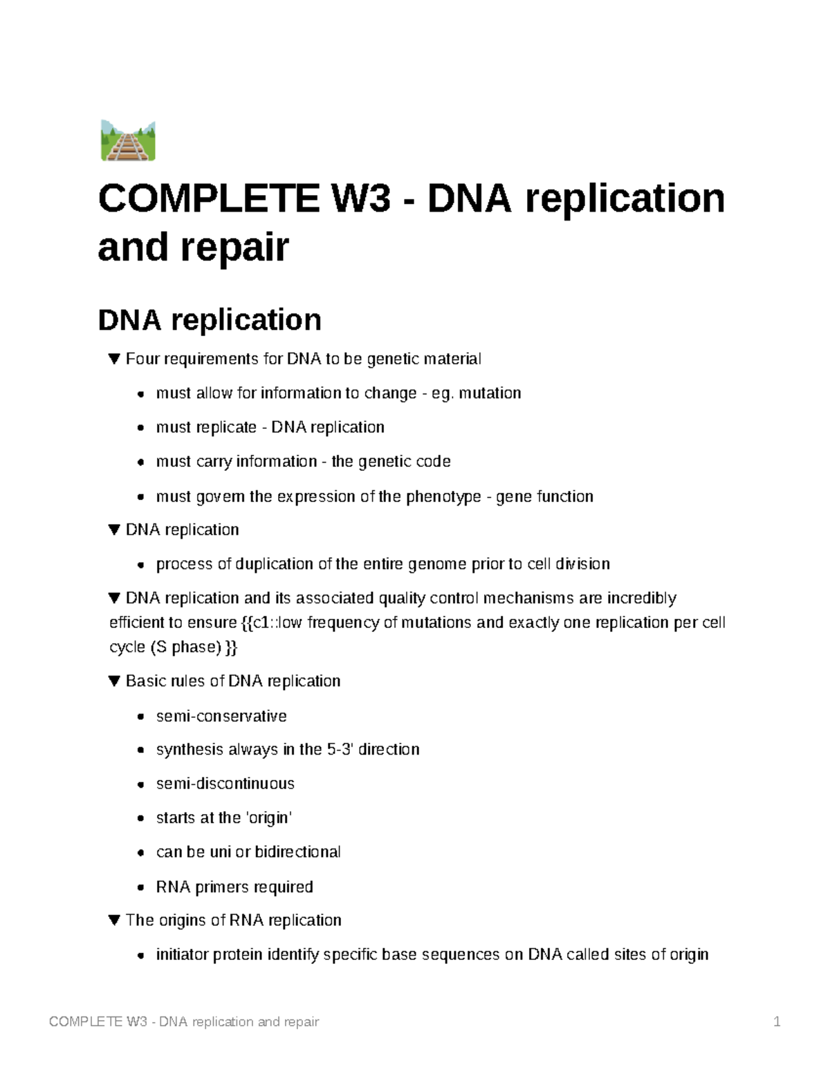Complete W3 - DNA replication and repair - COMPLETE W3 - DNA replication and repair DNA - Studocu