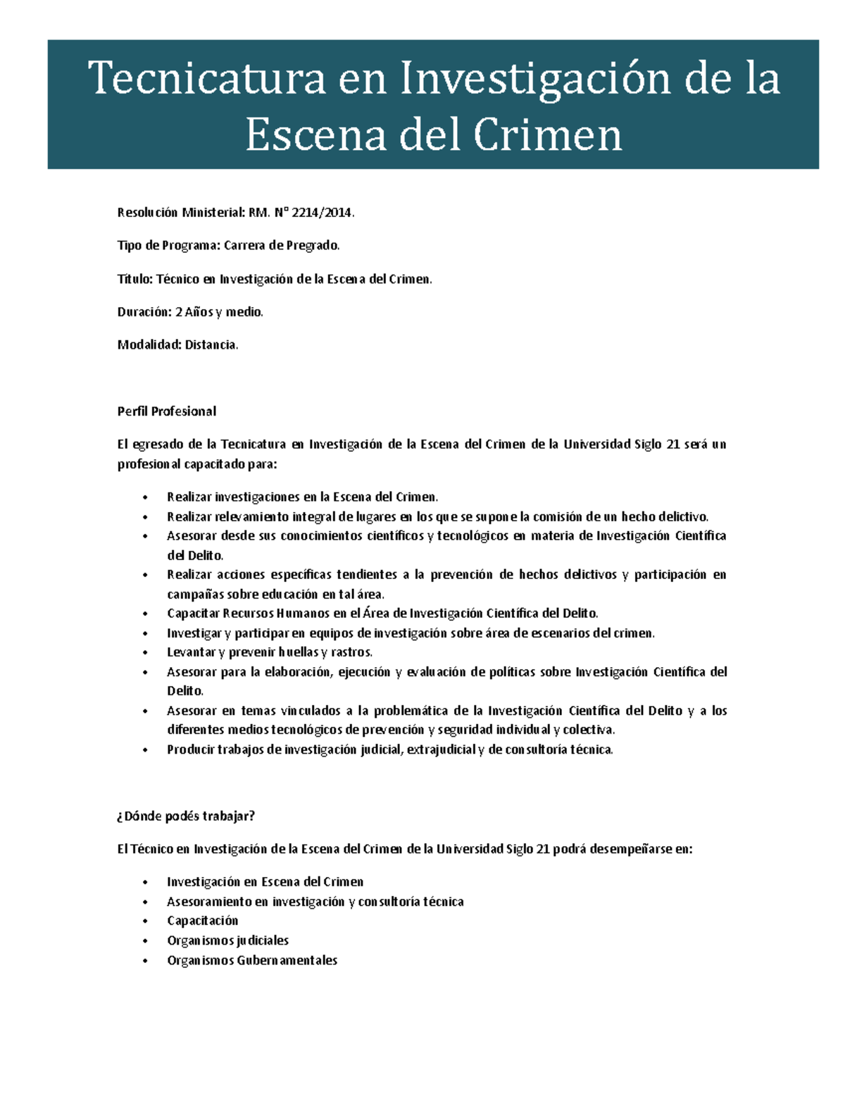 Tecnicatura en Investigación de la Escena del Crimen - ResoluciÛn ...
