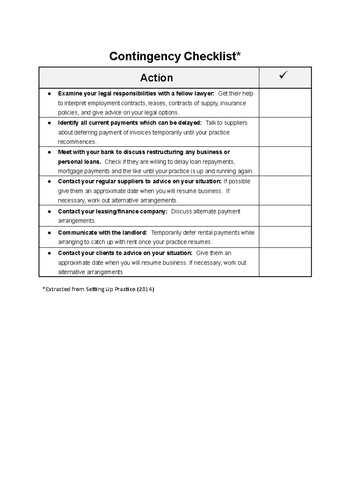 Contingency Checklist Contingency Checklist - Contingency Checklist ...