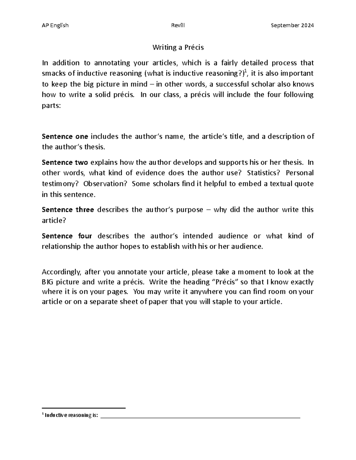 Copy of Writing a Precis - AP English Revill September 2024 Writing a ...