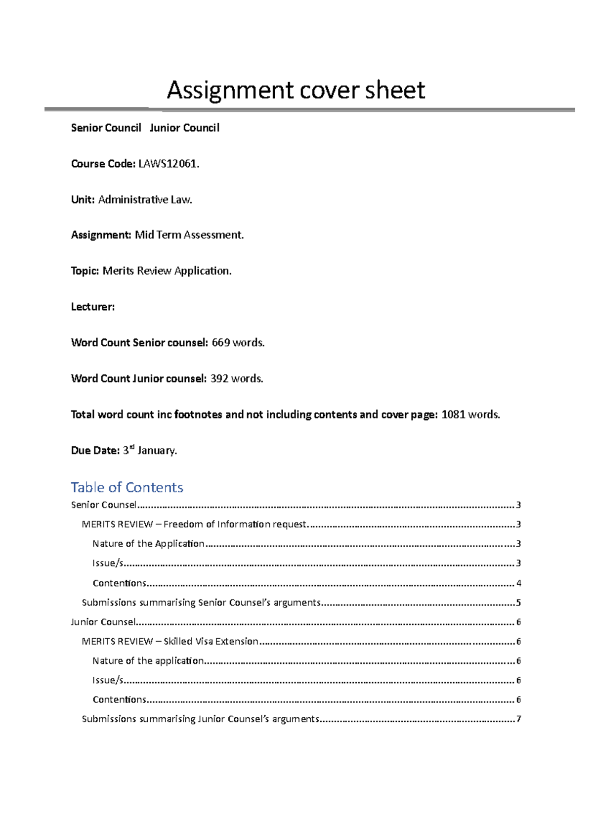 LAWS 12061 Midterm Assessment 1 AAT written submission - Assignment ...