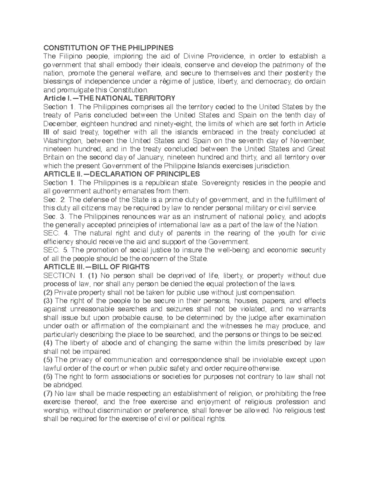 1935 Constitution of the Philippines - CONSTITUTION OF THE PHILIPPINES ...