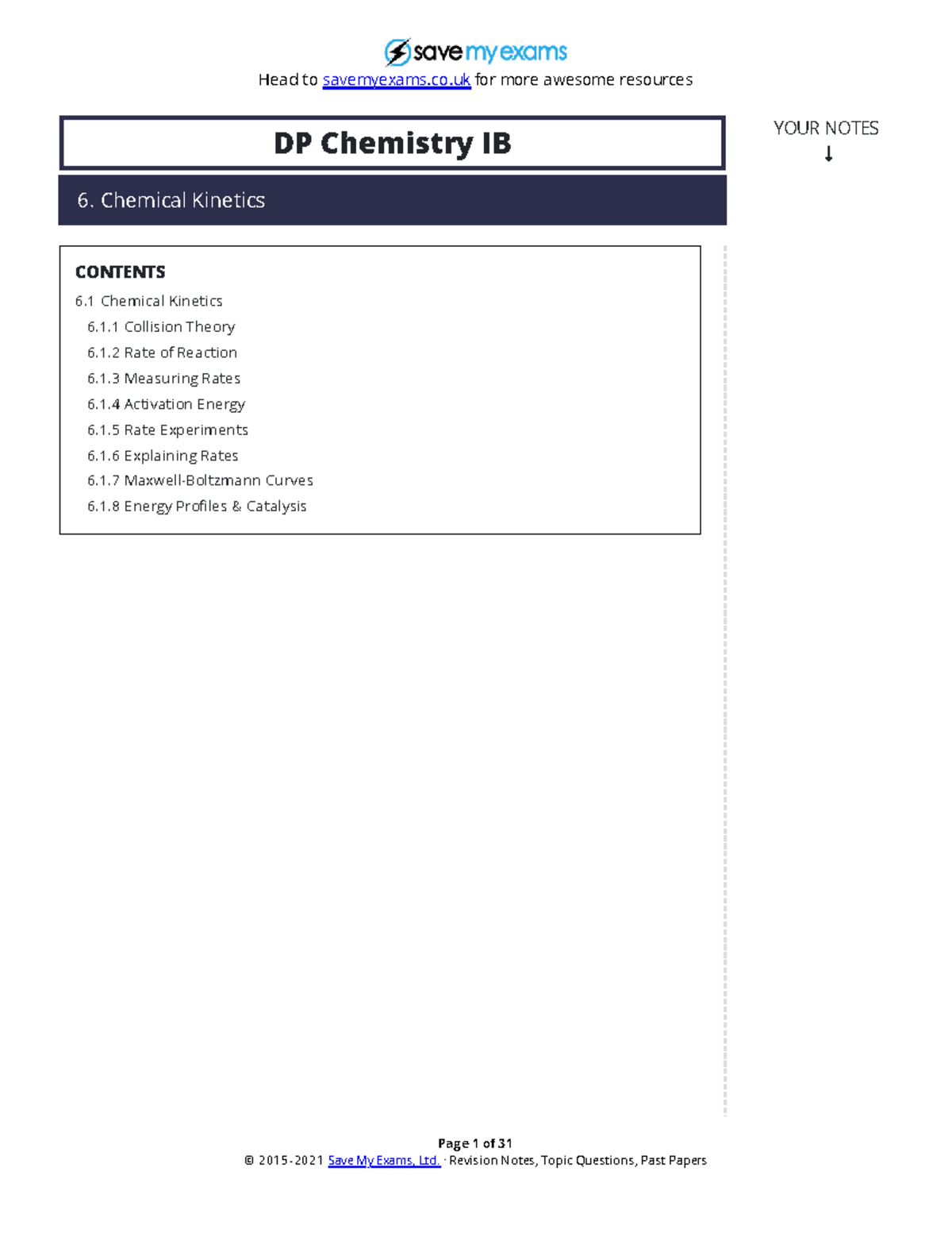 Topic 6 (Chemical kinetics) - Page 1 of 31 DP Chemistry IB 6. Chemical ...