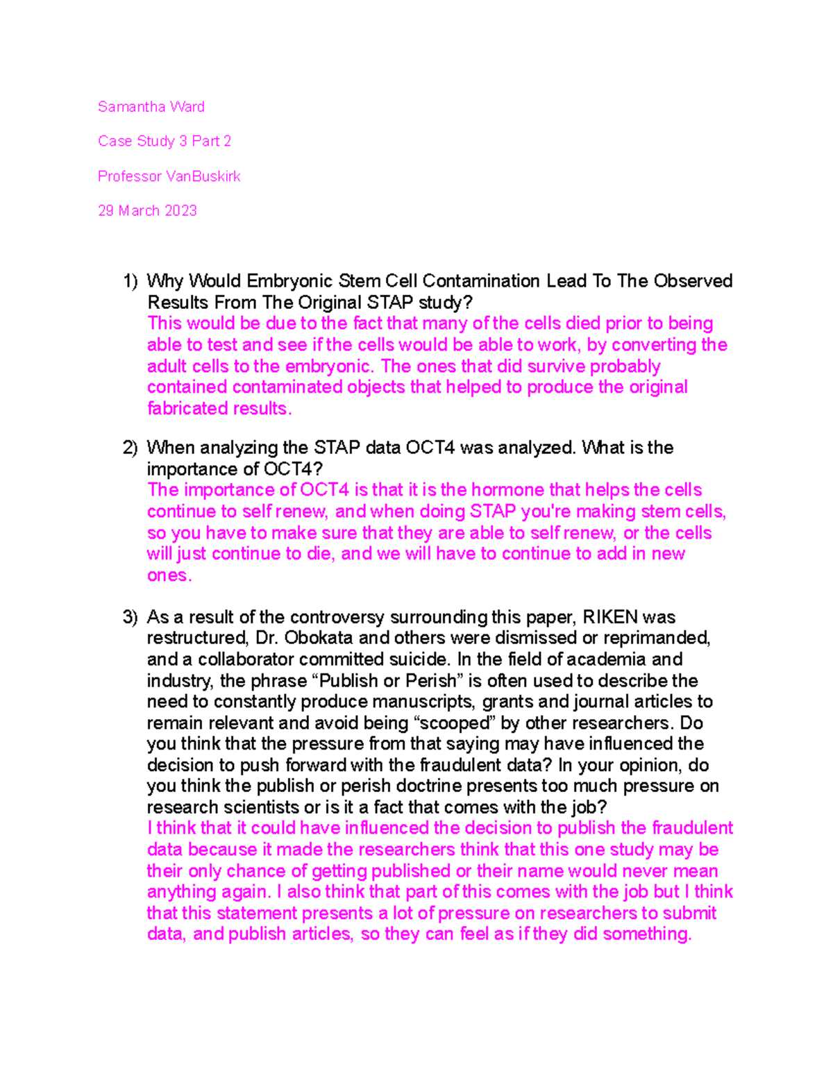 Case Study 3 Pt 2 - Samantha Ward Case Study 3 Part 2 Professor ...