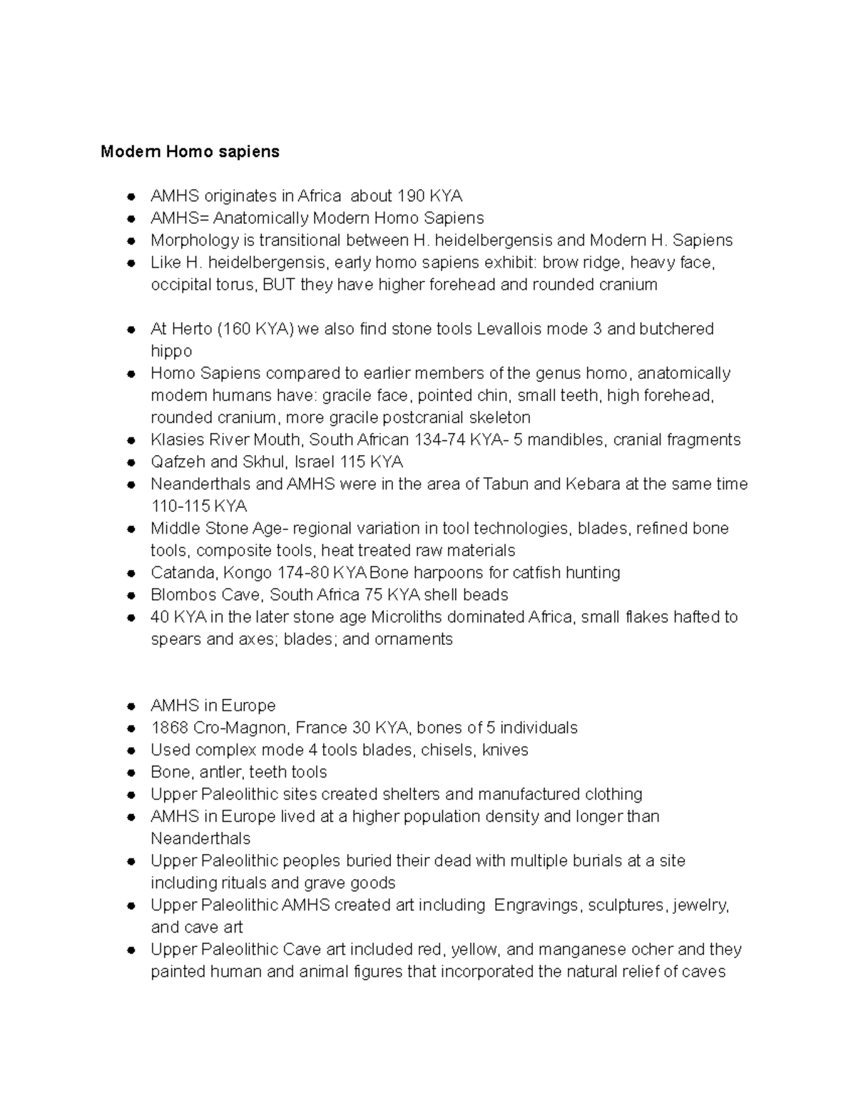 Intro to Biological anthropology notes week 11 - Modern Homo sapiens ...