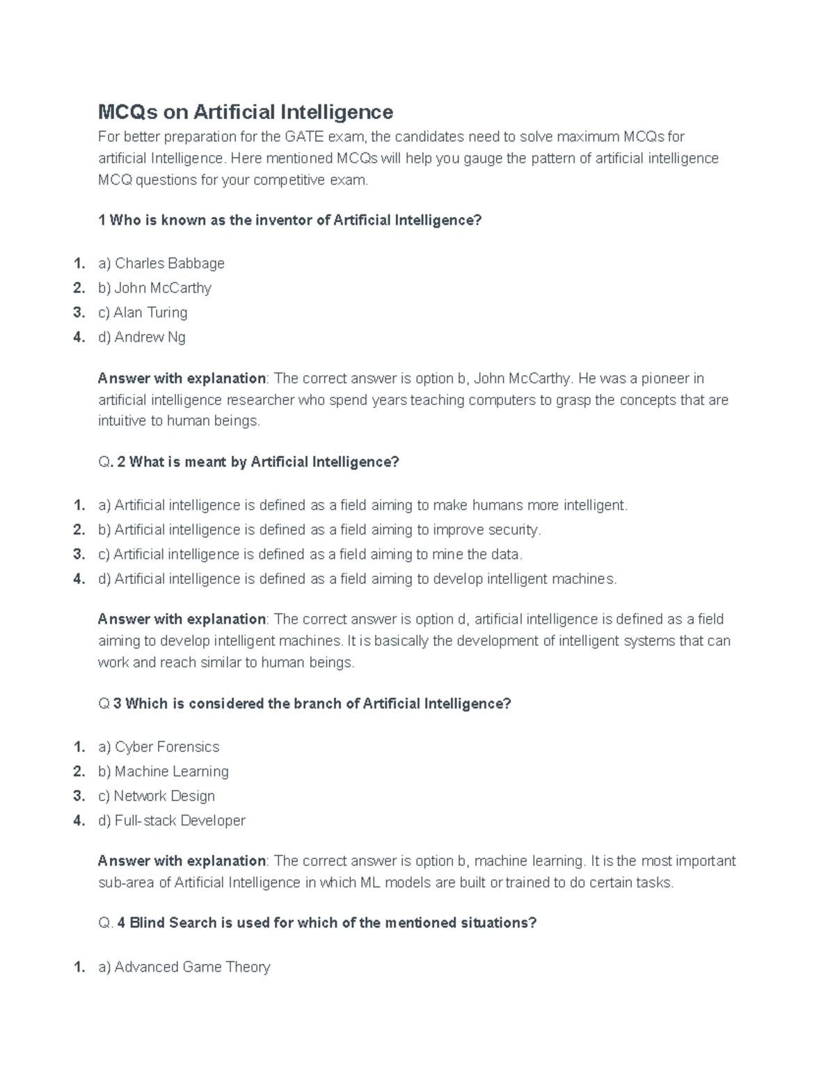 MCQs on Artificial Intelligence - Here mentioned MCQs will help you ...