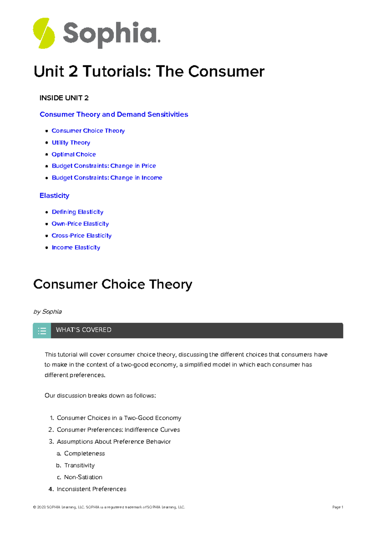 Microeconomics unit-2-tutorials PDF1 - Unit 2 Tutorials: The Consumer ...